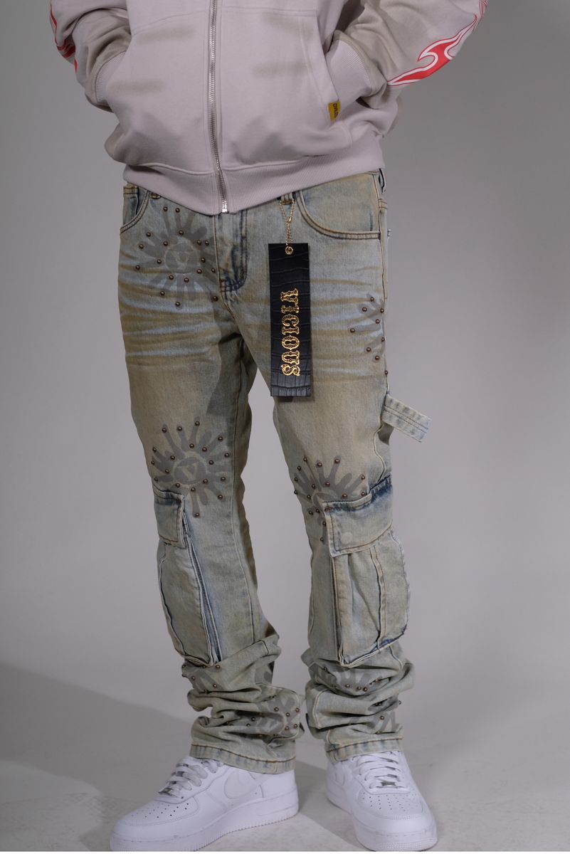 VICIOUS MUD WASH CARGO FLARE DENIM W/ STONE JEANS – RASOOLS MENSWEAR